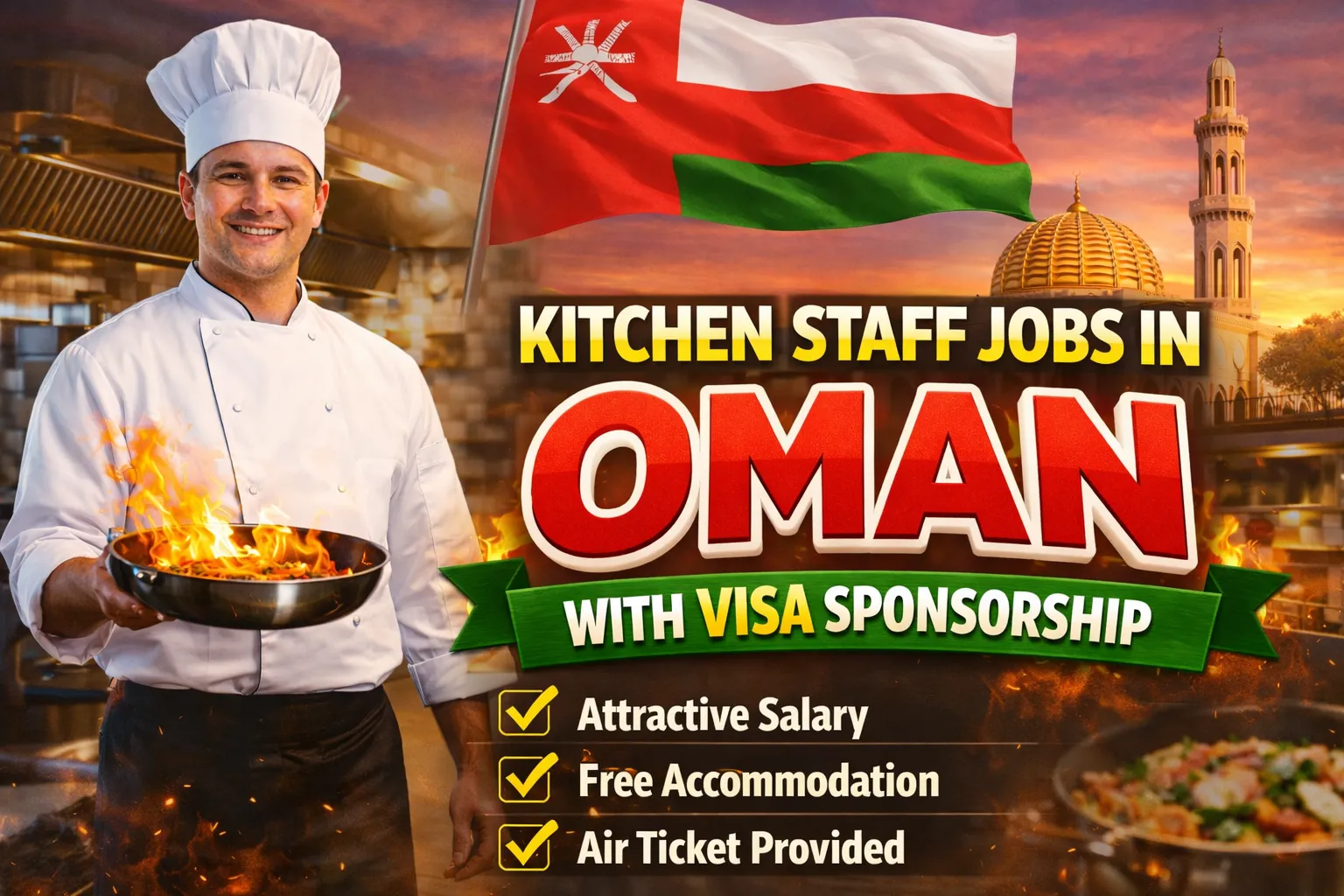 Kitchen Staff Jobs in Oman with Visa Sponsorship 2026 (OMR 800-1,500 ...